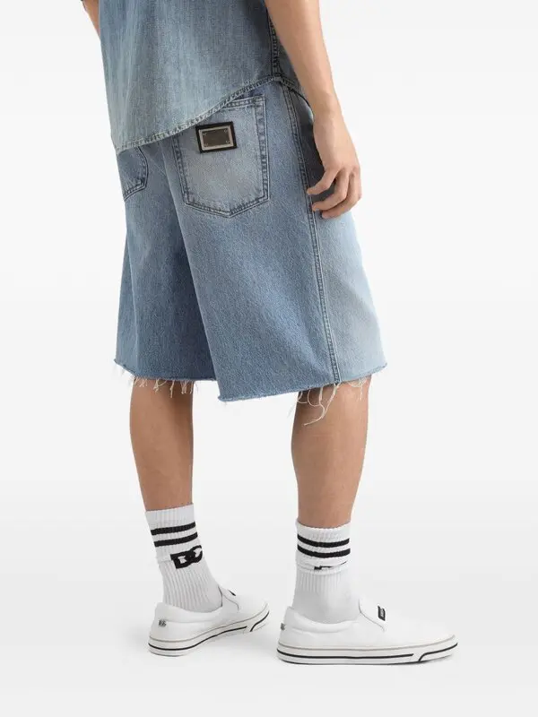 Dolce & Gabbana Logo Plaque Denim Shorts - Gray