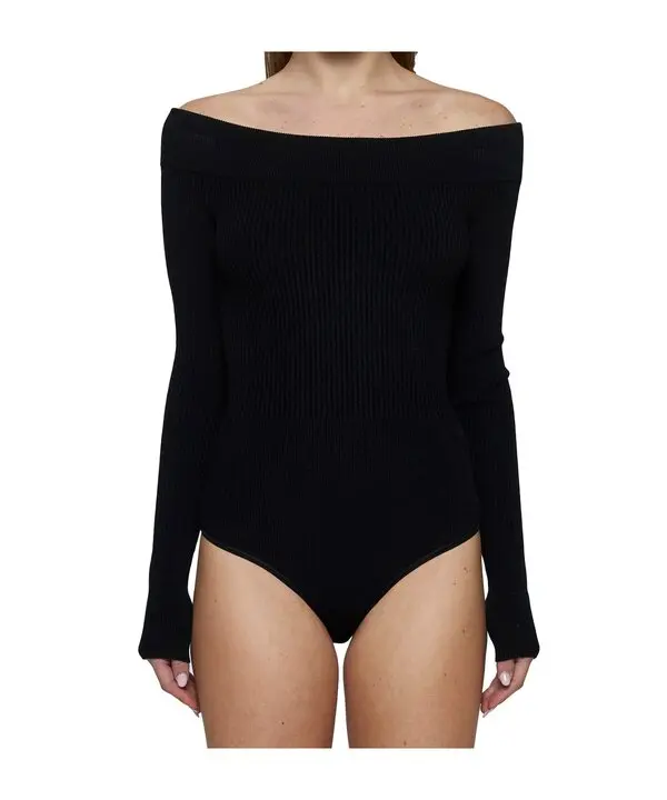 Alaïa Off-shoulder Ribbed Knit Bodysuit