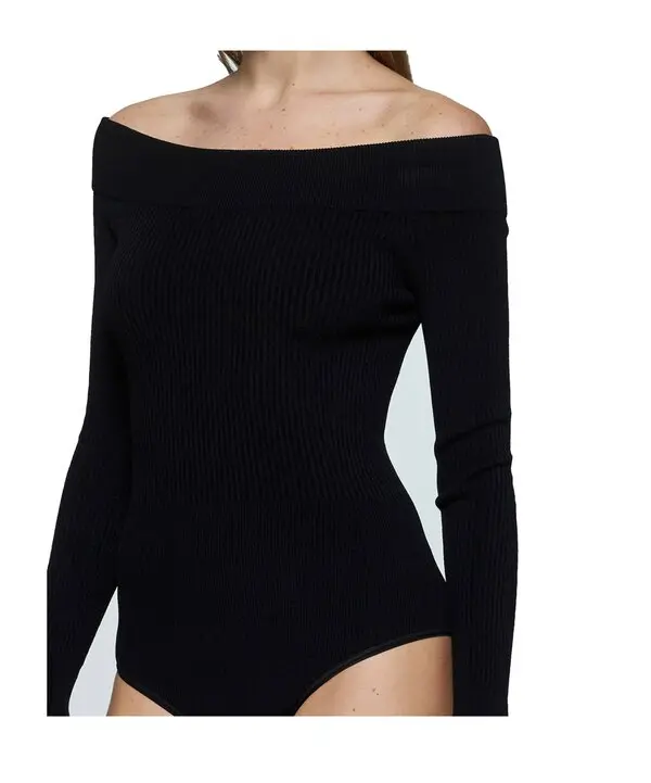 Alaïa Off-shoulder Ribbed Knit Bodysuit