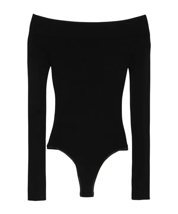 Alaïa Off-shoulder Ribbed Long-sleeve Bodysuit - Black