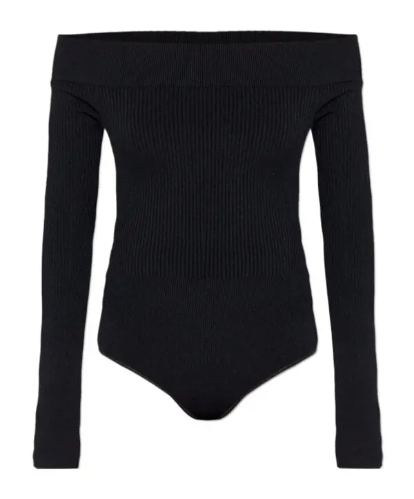Alaïa Off-shoulder Ribbed Long-sleeve Bodysuit - No