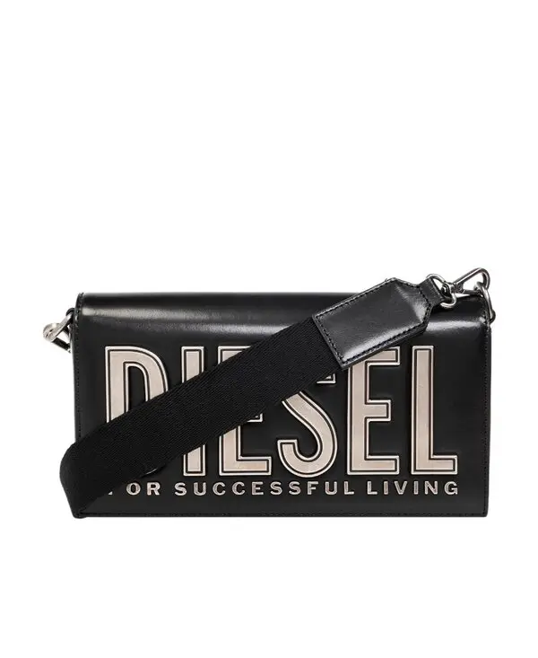 DIESEL® Logo Lettering Foldover Shoulder Bag - Black