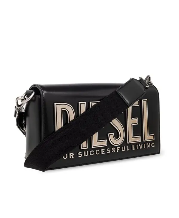 DIESEL® Logo Lettering Foldover Shoulder Bag - Black