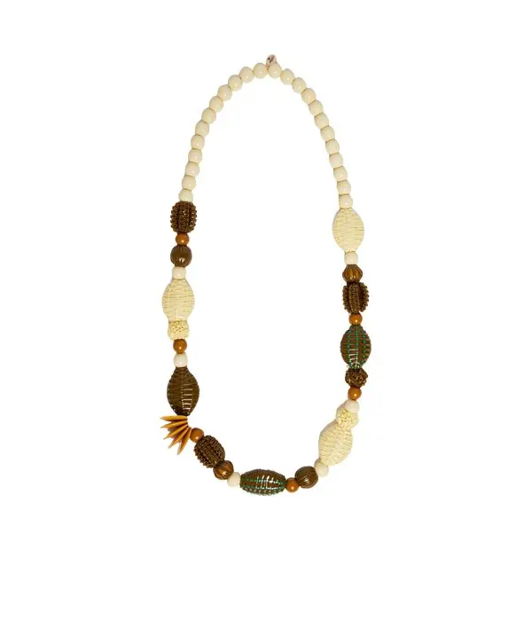 Max Mara Beaded Resin Statement Necklace - Olive Green