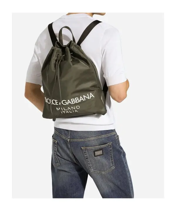 Dolce & Gabbana Logo Printed Drawstring Backpack - Green