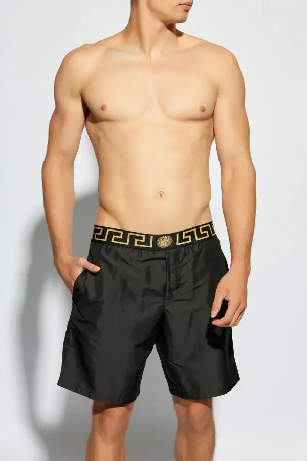 Versace Logo Medusa Waistband Swim Shorts - Green