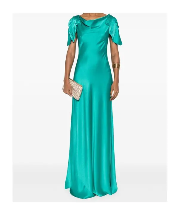 Alberta Ferretti Maxi Dress With Cowl Neck And Flared Hem
