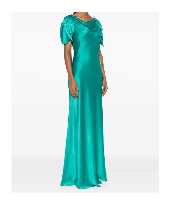 Alberta Ferretti Maxi Dress With Cowl Neck And Flared Hem