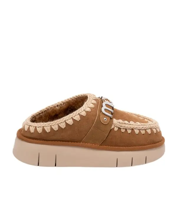 Mou Sheepskin Clog Sandals - Nude