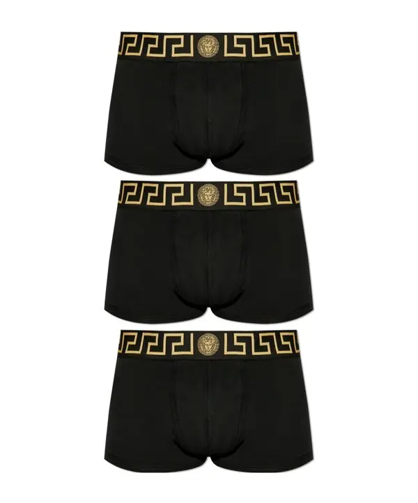 Versace Greca-border Three-pack Boxer Briefs - Black