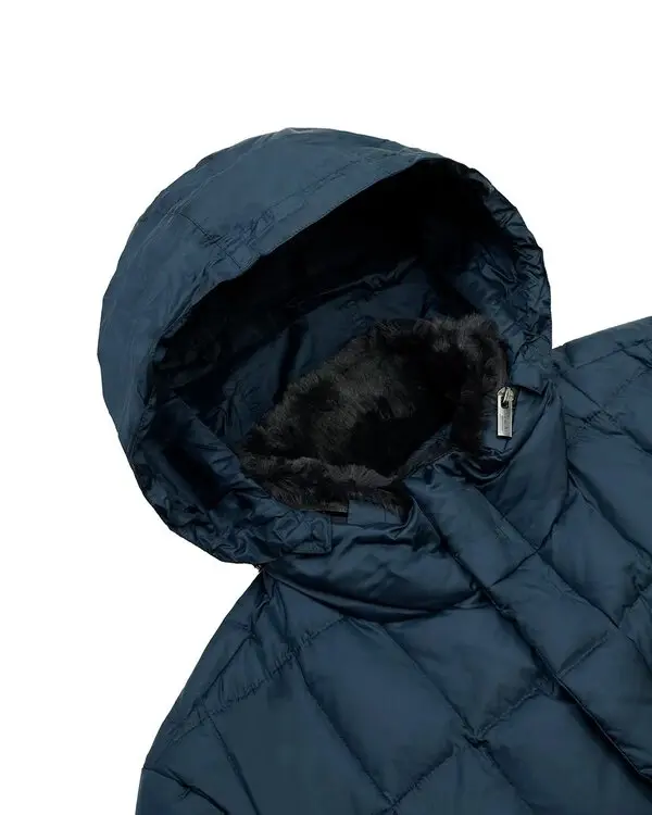 Emporio Armani Quilted Down Jacket With Fur-lined Hood - Blue