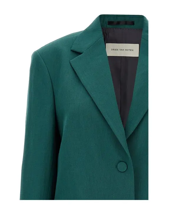 Dries Van Noten Long-sleeved Blazer With Mirror Lapels - Green