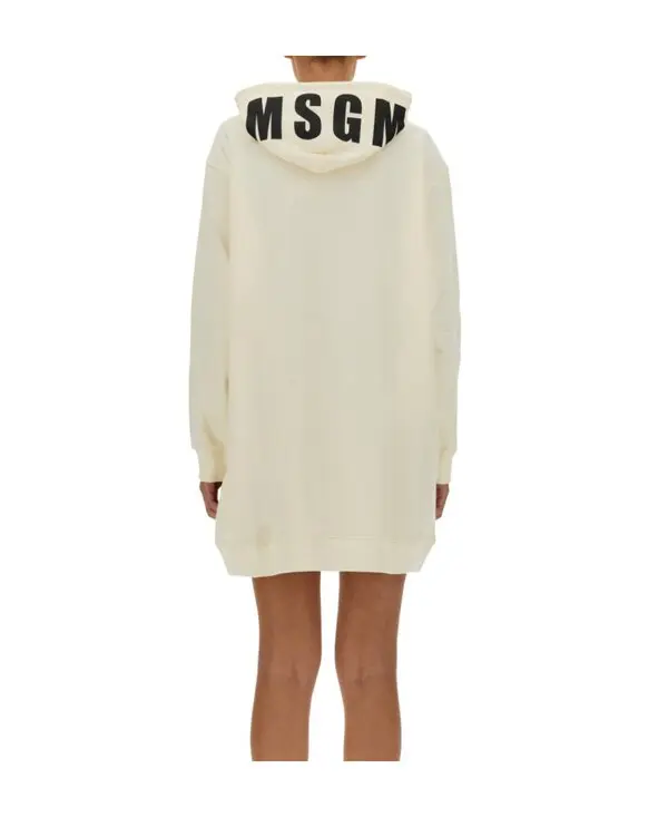 MSGM Logo Printed Drawstring Hooded Dress