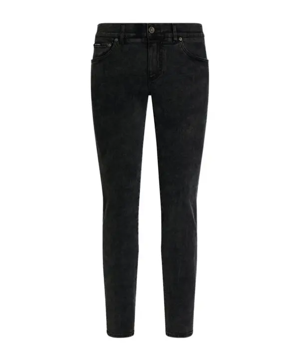 Dolce & Gabbana Skinny Jeans With Logo Tag - Black