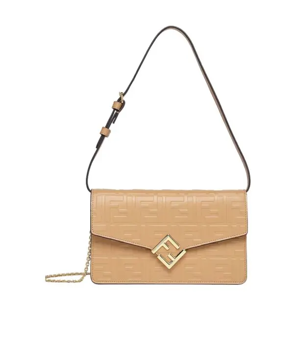 Fendi Logo Plaque Chain Linked Wallet - Brown
