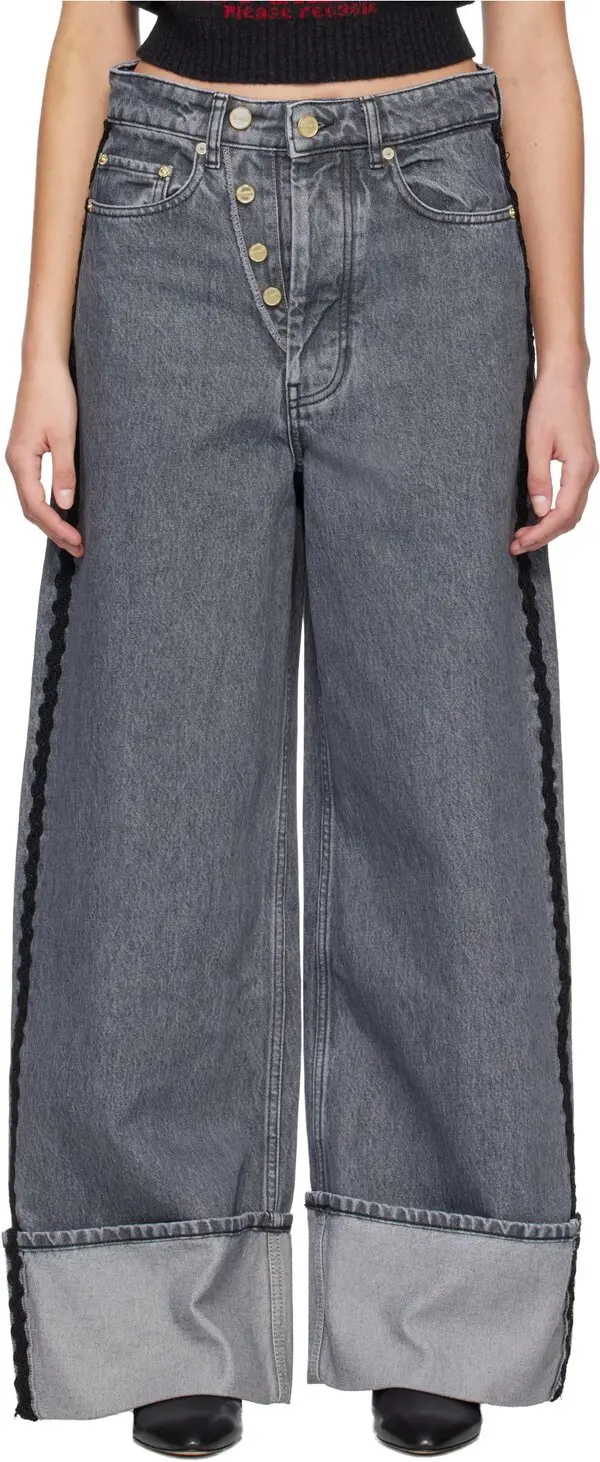 GANNI Double Fly Baggy Jeans - Black