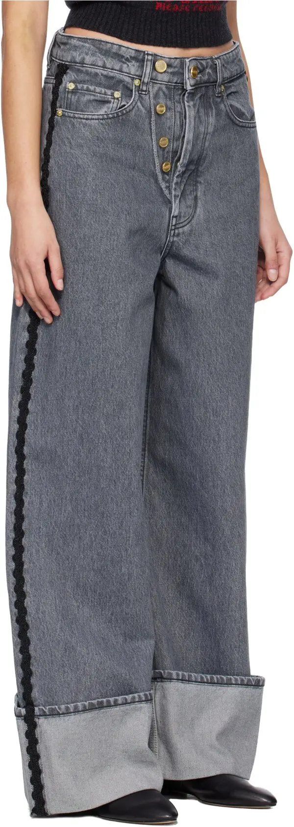 GANNI Double Fly Baggy Jeans - Black