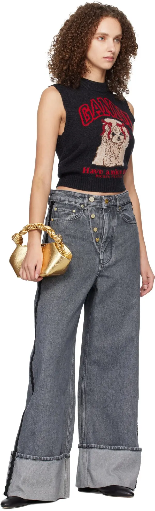 GANNI Double Fly Baggy Jeans - Black