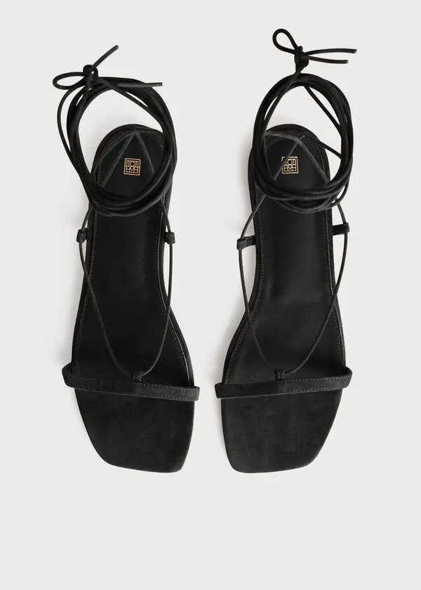 TOTEME Square Toe Lace-up Flat Sandals - Black