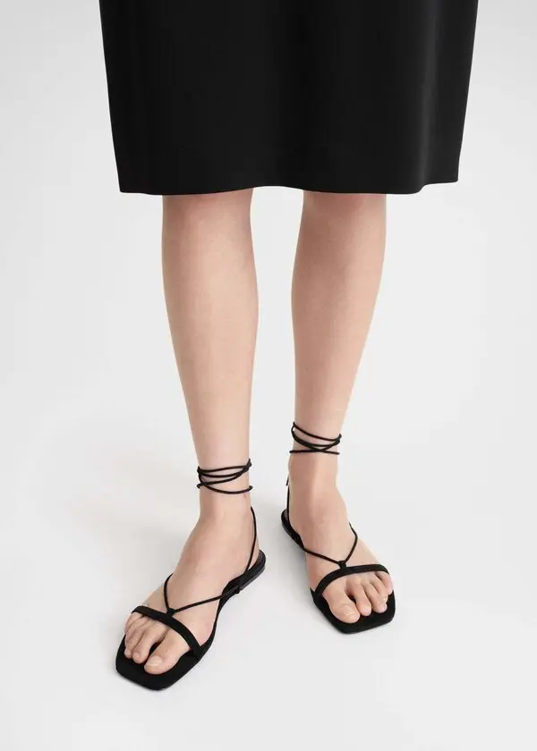 TOTEME Square Toe Lace-up Flat Sandals - Black