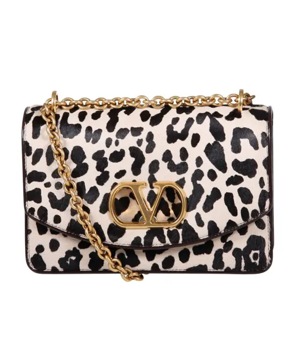 Valentino Garavani Animal Patterned Foldover Shoulder Bag - Black