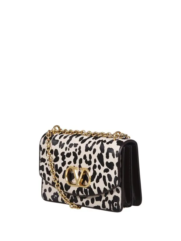 Valentino Garavani Animal Patterned Foldover Shoulder Bag - Black