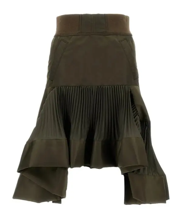 Sacai Asymmetrical Pleated Skirt - Green