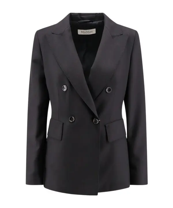 Max Mara Sanna Double-breasted Long-sleeved Jacket With Buckle Lapels - Black