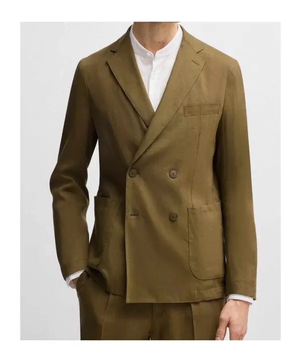 Hugo Boss Double-breasted Slim-fit Blazer - Khaki