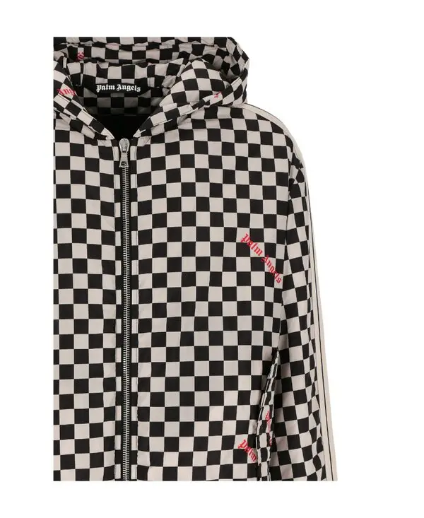 Palm Angels Checked Hooded Zip-up Jacket - Black