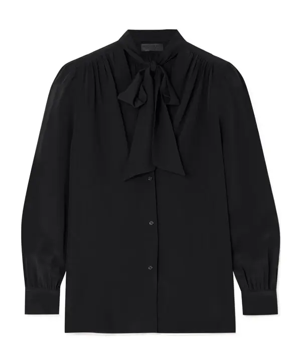 NILI LOTAN Tie-neck Silk Crepe Shirt - Black