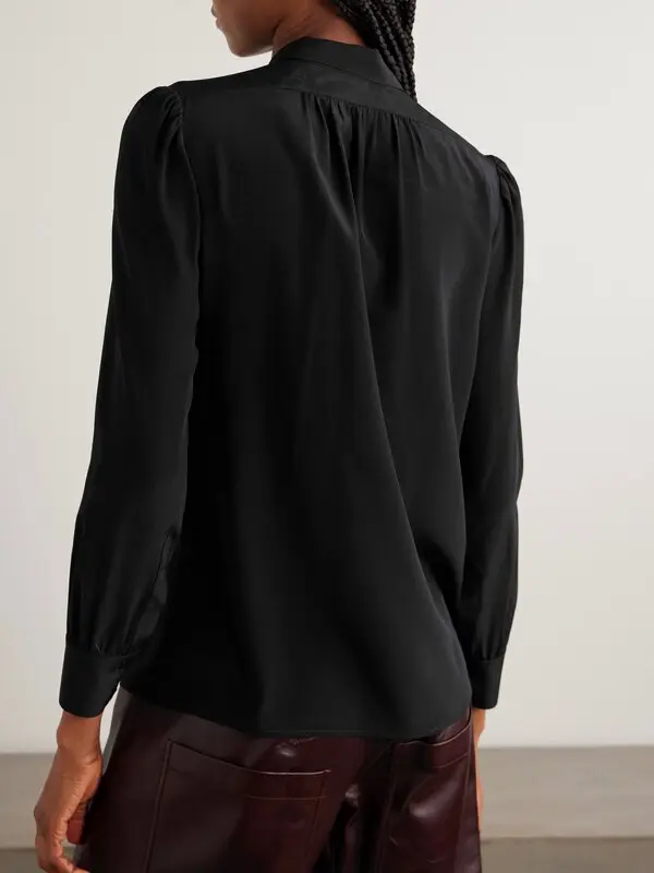 NILI LOTAN Tie-neck Silk Crepe Shirt