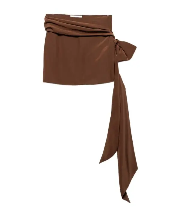 Prada Crepe De Chine Draped Mini Skirt - Coffee Brown