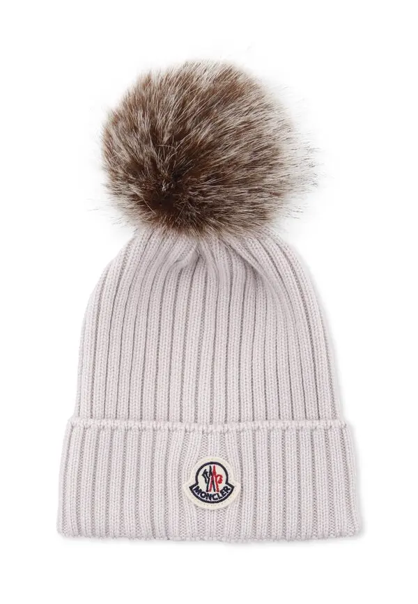 Moncler Ribbed Beanie With Pom-pom - Gray