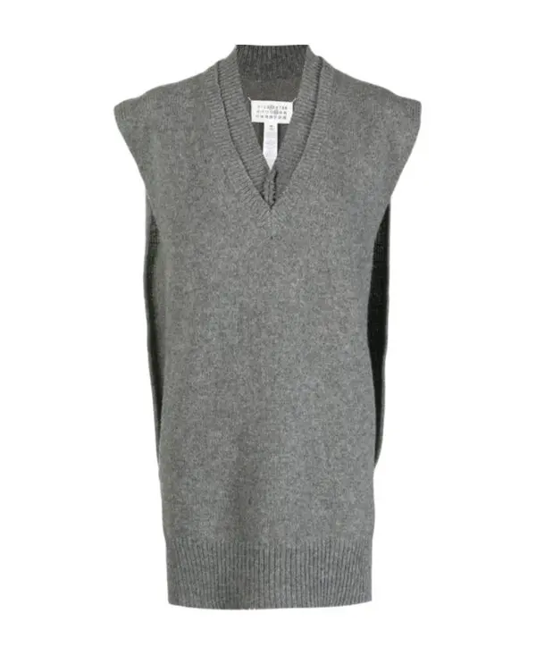 MAISON MARGIELA Rib-knitted V-neck Sleeveless Jumper - Gray