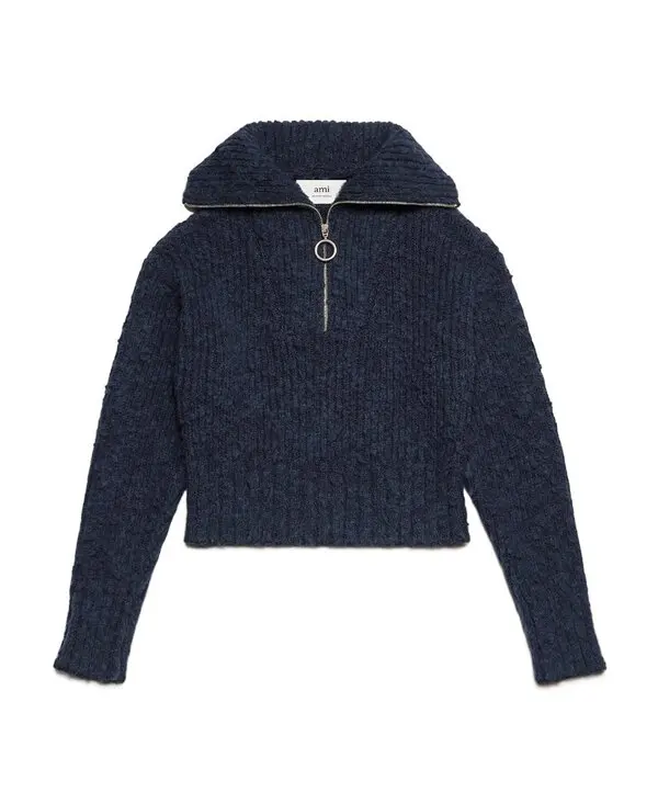 Ami Half-zip Ribbed Knit Jumper - Black