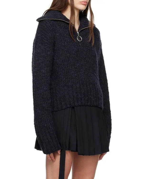 AMI Paris Half-zip Ribbed Knit Jumper - Black