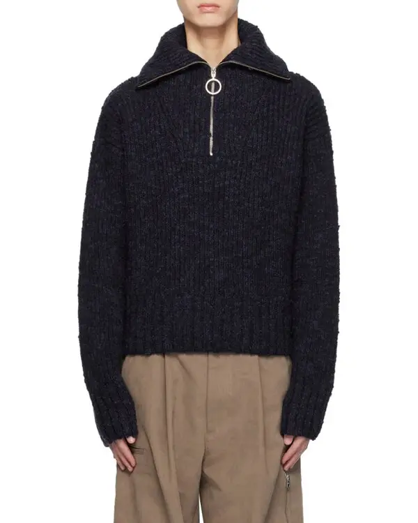 AMI Paris Half-zip Ribbed Knit Jumper - Black