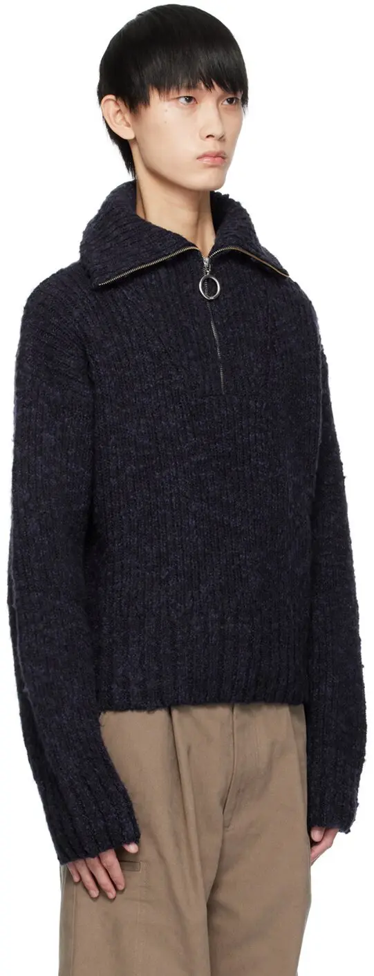 AMI Paris Half-zip Ribbed Knit Jumper - Black