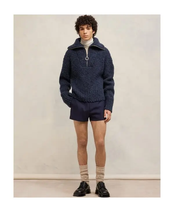AMI Paris Half-zip Ribbed Knit Jumper - Black
