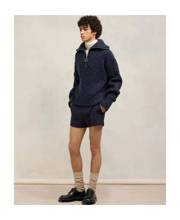AMI Paris Half-zip Ribbed Knit Jumper - Black