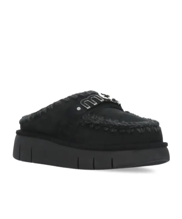 Mou Open-toe Slip-on Muller Shoes With Embellished Logo Detail