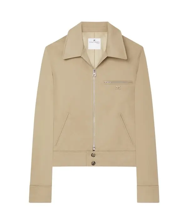 COURREGES Zipped Jacket With Embroidered Logo - Beige