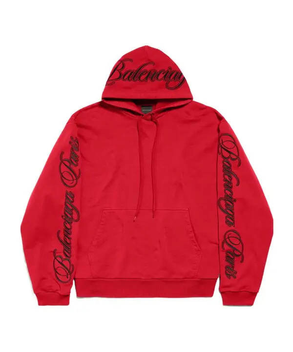 Balenciaga Oversized Cursive Hoodie - Red/black