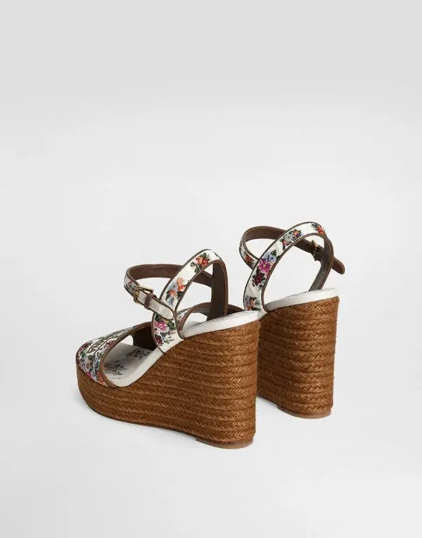 Dolce & Gabbana Majolica Wedge Heeled Sandals - White