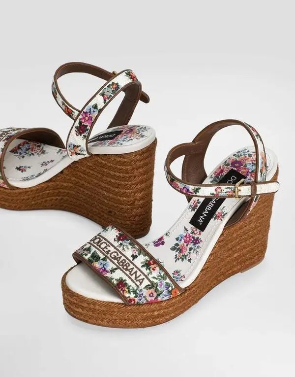 Dolce & Gabbana Majolica Wedge Heeled Sandals - White