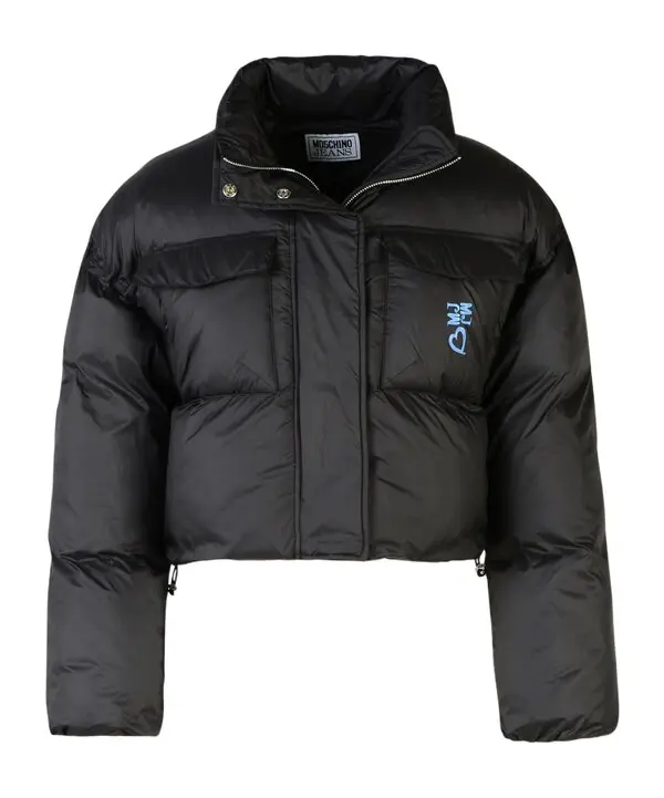 Moschino Cropped Down Jacket With High Collar And Zipper Closure