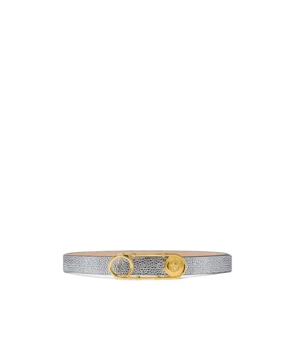 Versace Medusa Safety Pin Leather Belt - Gray