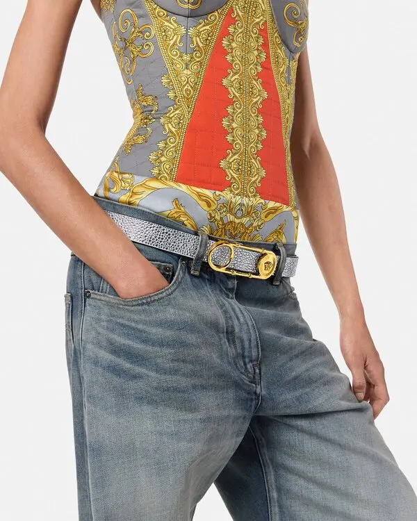 Versace Medusa Safety Pin Leather Belt