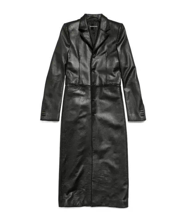 Balenciaga Mid-length Leather Coat - Black